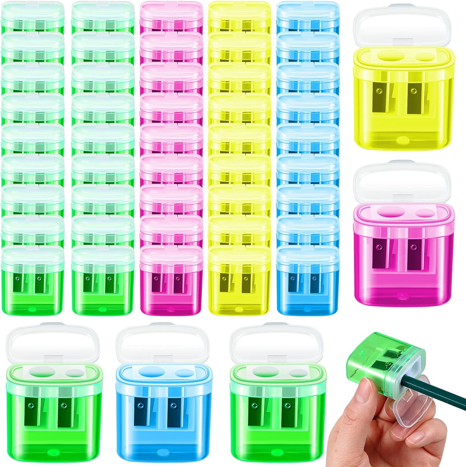 300 Pcs Manual Pencil Sharpeners Bulk Small Dual Hole Pencil Sharpeners ...