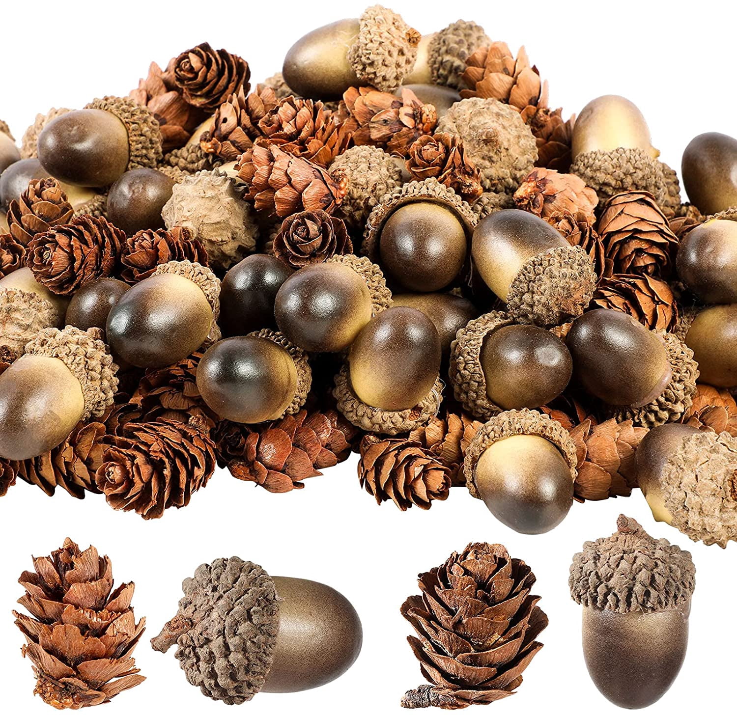 300 Pcs Mini Acorn Pine Cones, 150 Natural Mini Pine Cone 150 ...