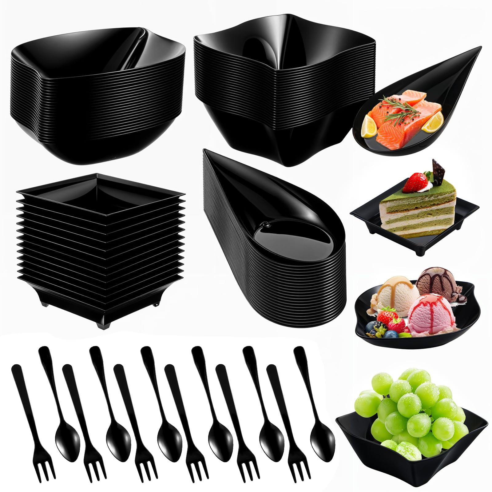 300 Pcs Mini Appetizer Plates with AFN1Spoons Forks Clear Disposable ...