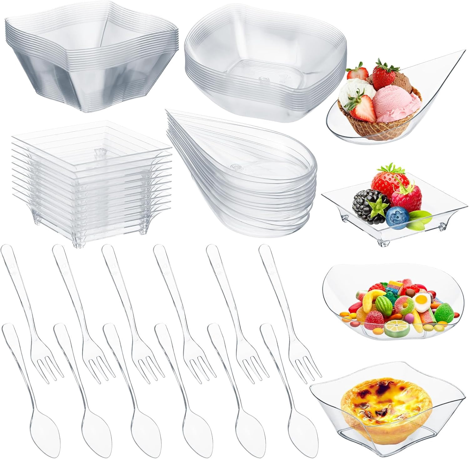 300 Pcs Mini Appetizer Plates with Spoons Forks Disposable Mini Dessert ...
