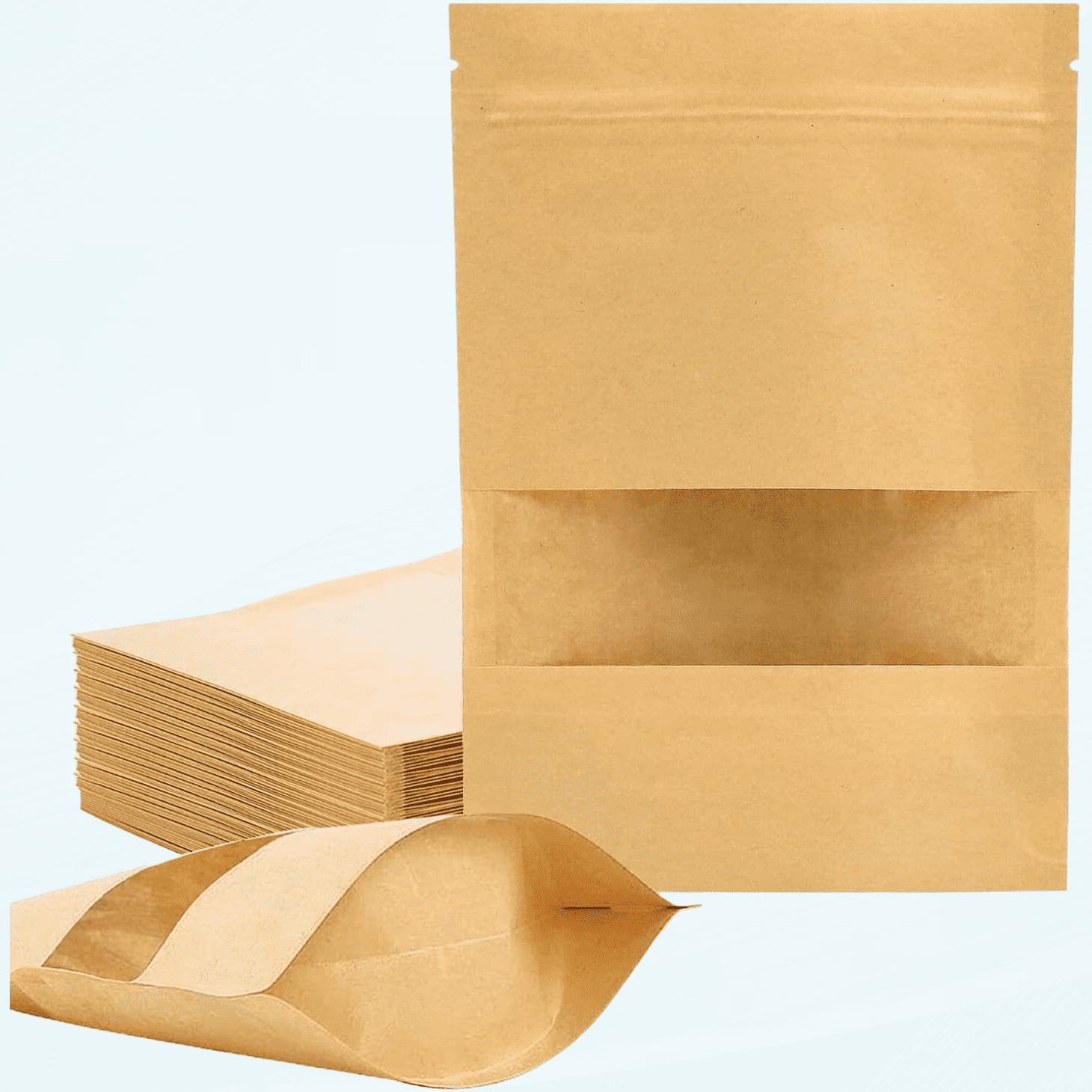 300 Pcs Mini Kraft Paper Bags with Window, 3.5 x 5.5 Inch Stand Up ...
