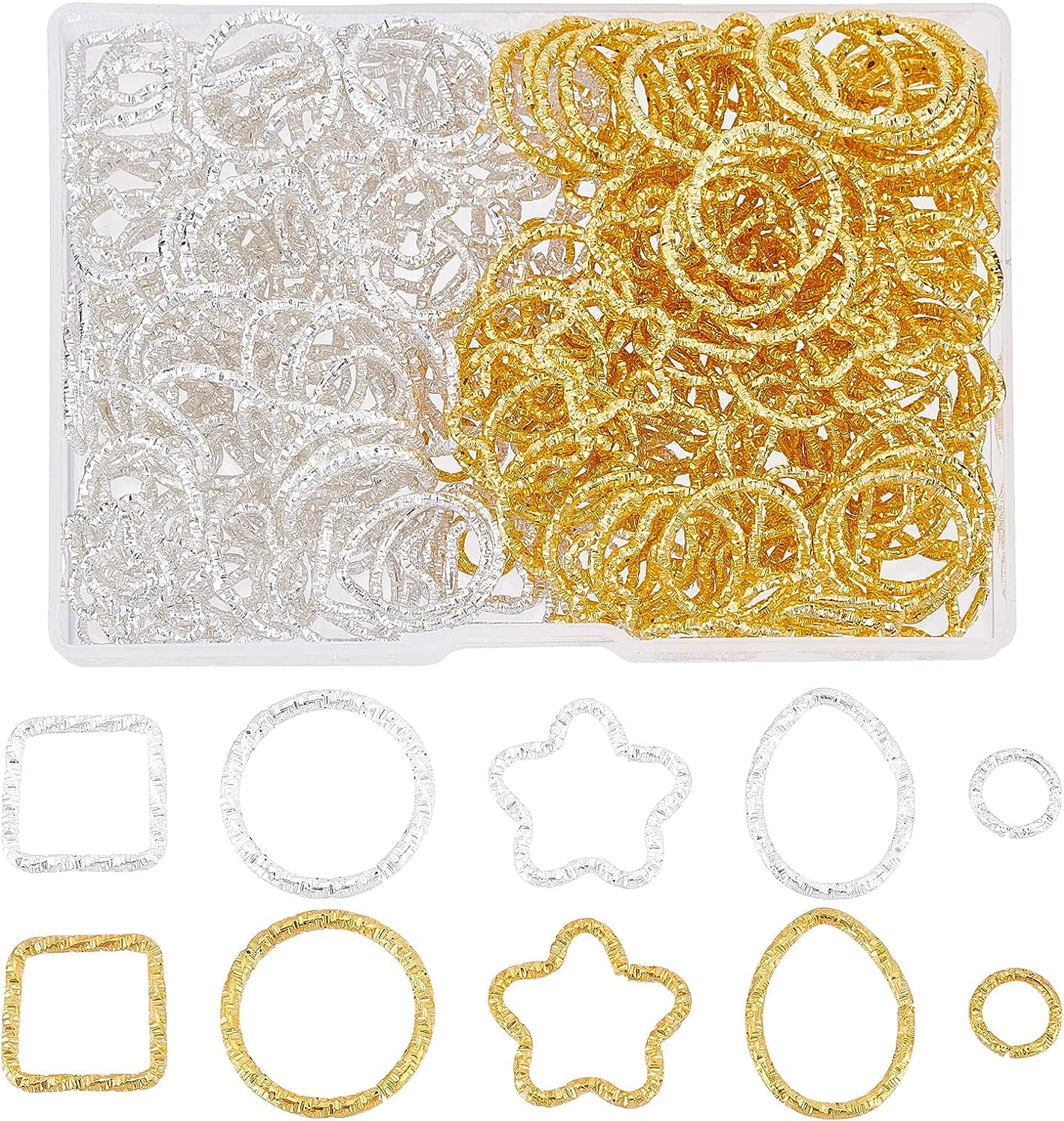 300 Pcs Open Jump Rings Assortment Kit Plum Blossom/Square/Ring ...