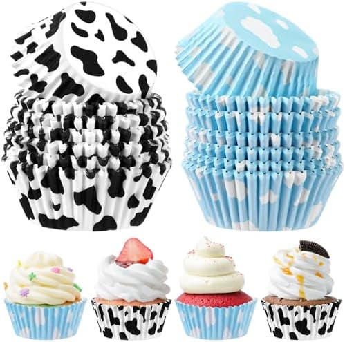 300 Pcs Paper Baking Cups Include 150 Cloud Blue Cupcake Liners 150 Cow ...