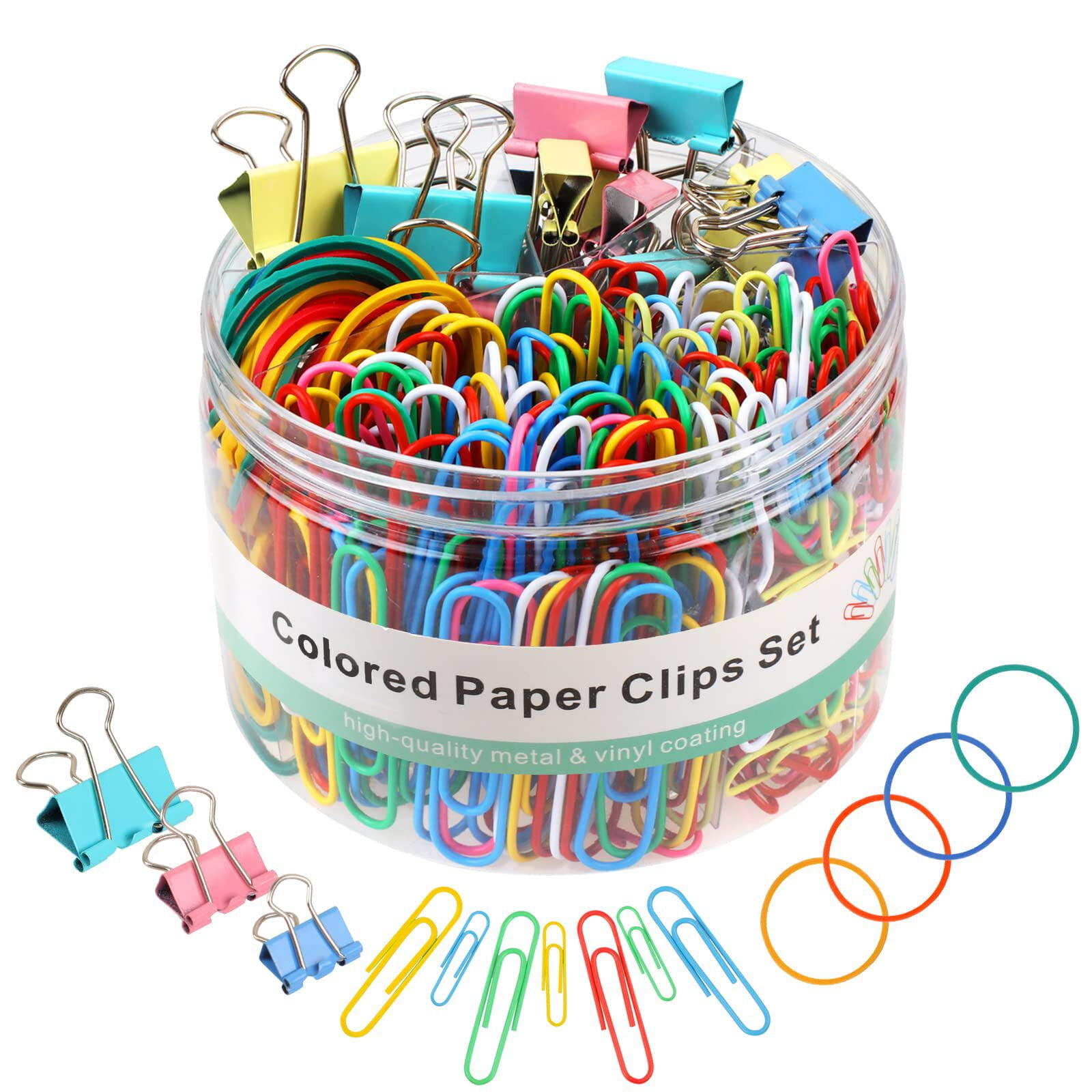 300 Pcs Paper Clips, Binder Clips and Rubber Bands, Office Supply Set ...