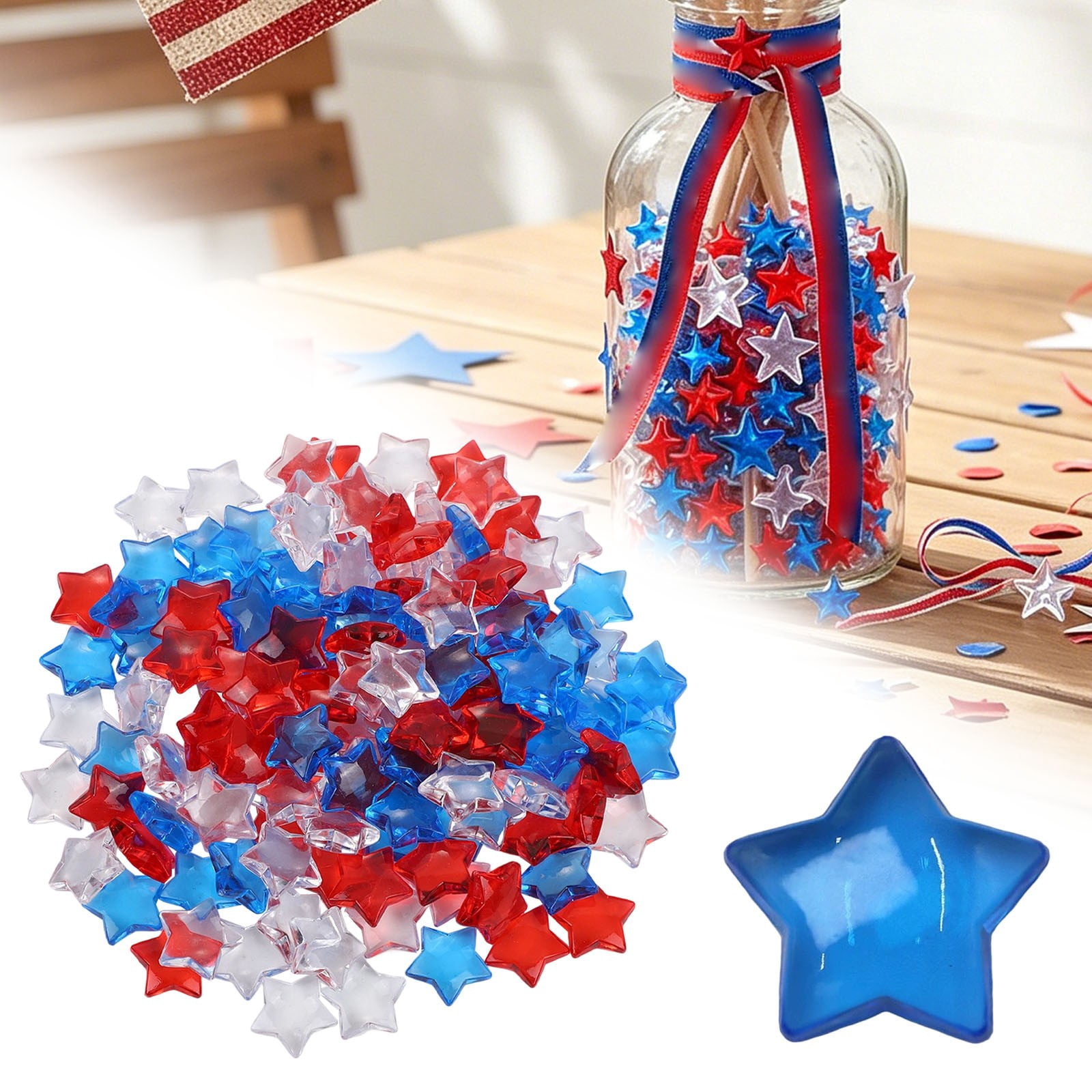 300 Pcs Red White Blue Acrylic Star Decorations,Patriotic Vase Fillers ...