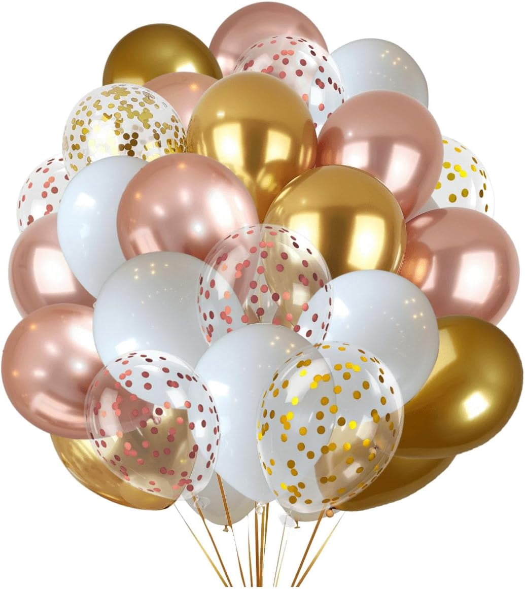 300 Pcs Rose Gold Confetti Balloons Set Lncludes 12 inch White and ...