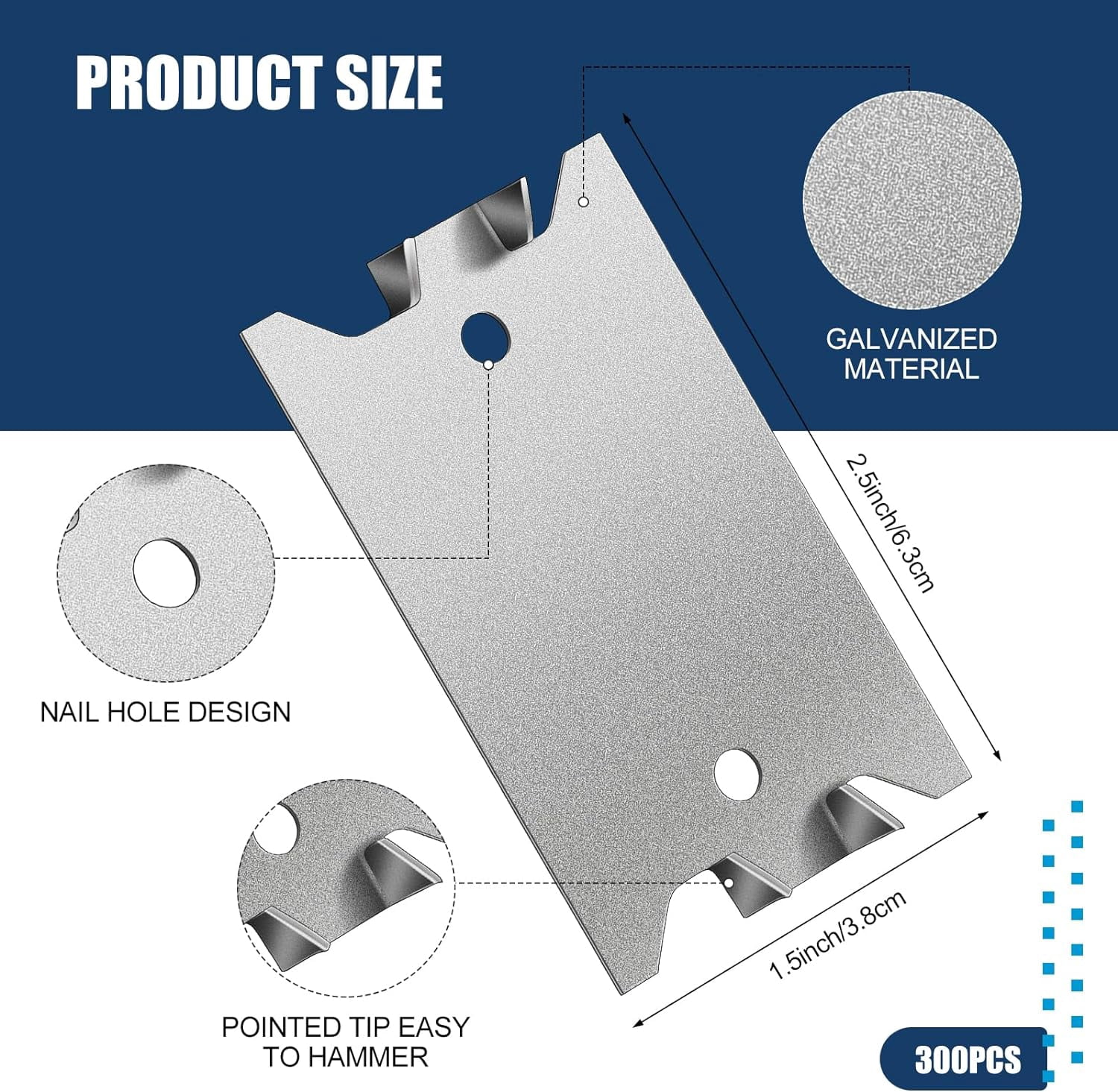 300 Pcs Safety Nail Plates for Wood Studs 1.5 x 2.5 Inch Cable ...