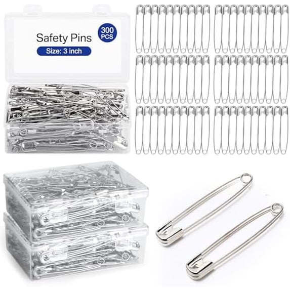 300 Pcs Safety Pins Bulk 3 Inch Large Steel Pin Big Heavy Duty Safety ...
