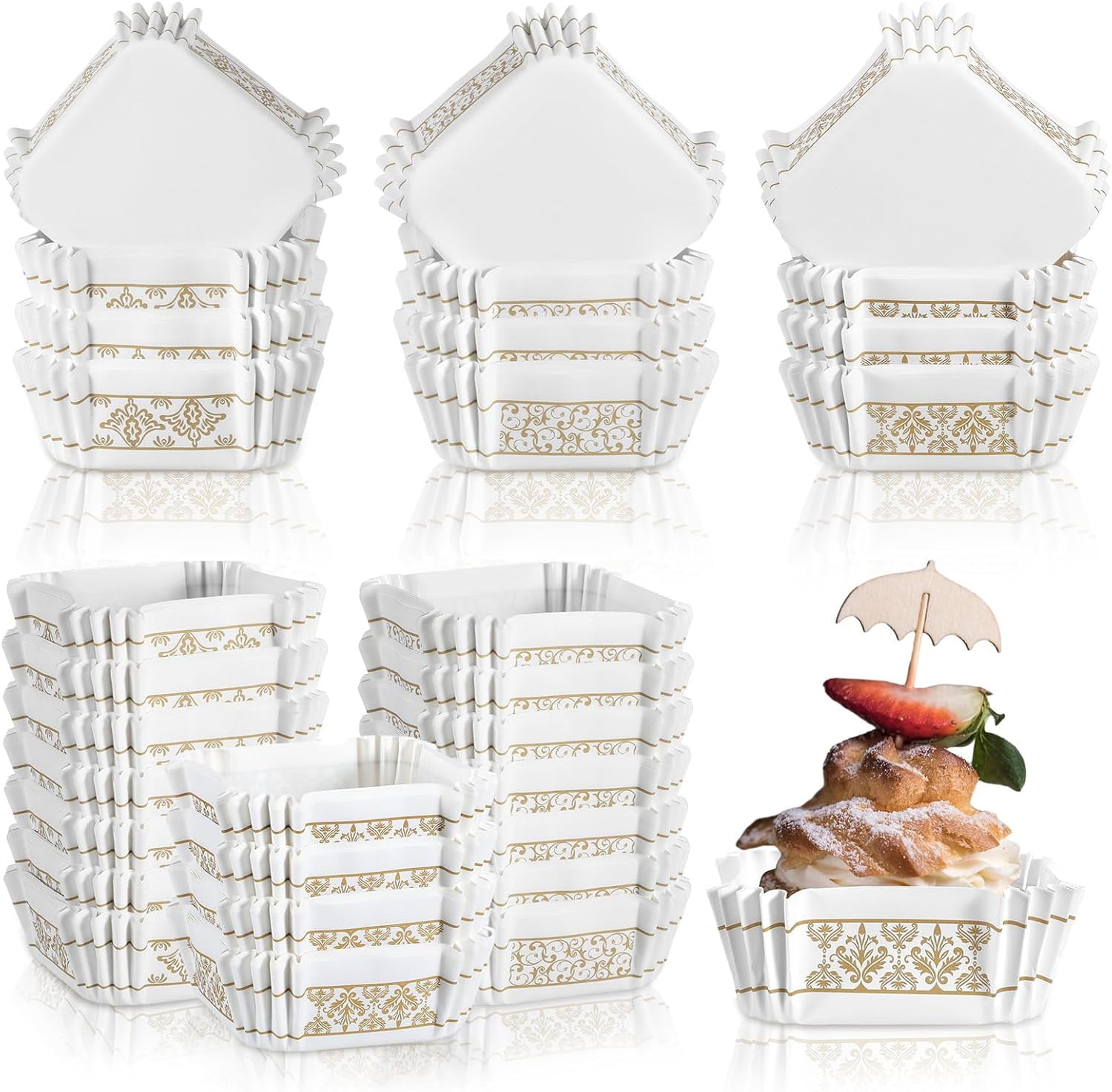 300 Pcs Square Baking Cups - 2.36 Inch Patterned Cupcake Wrappers for ...