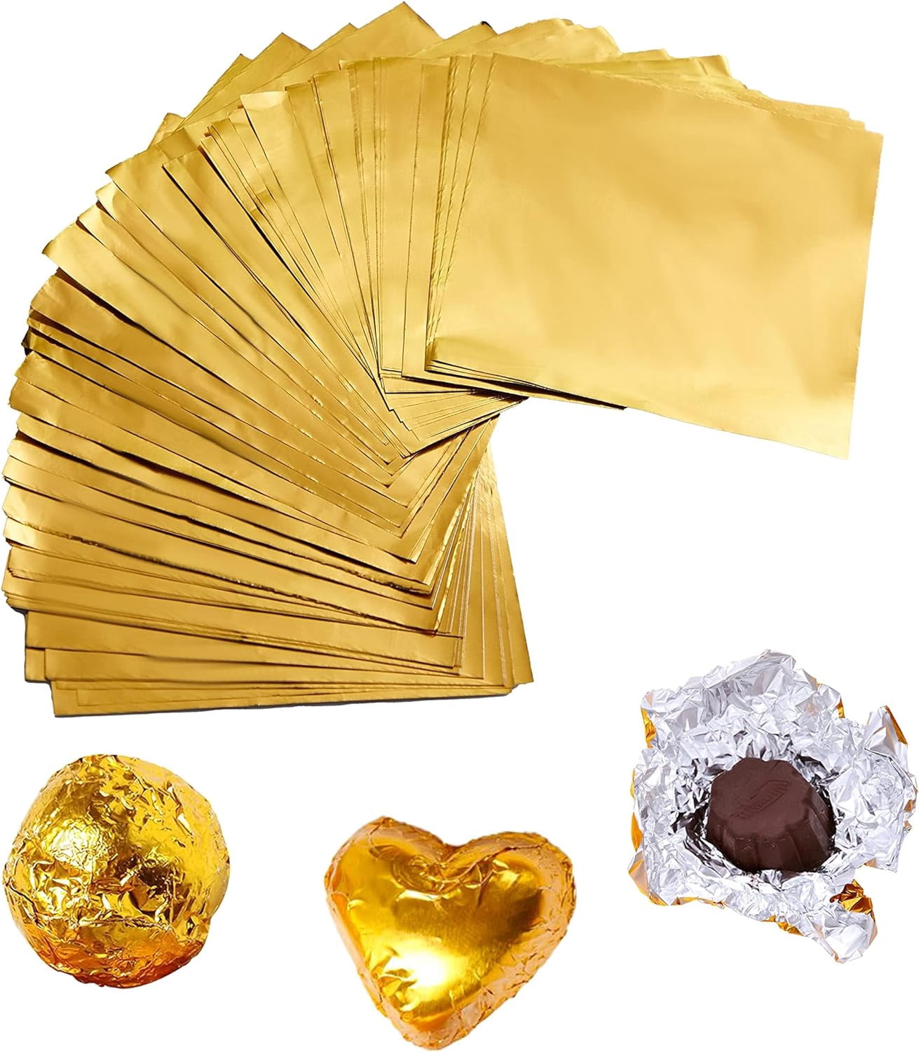 300 Pcs Square Golden Aluminium Foil Candy Wrappers Square Sweets Lolly ...