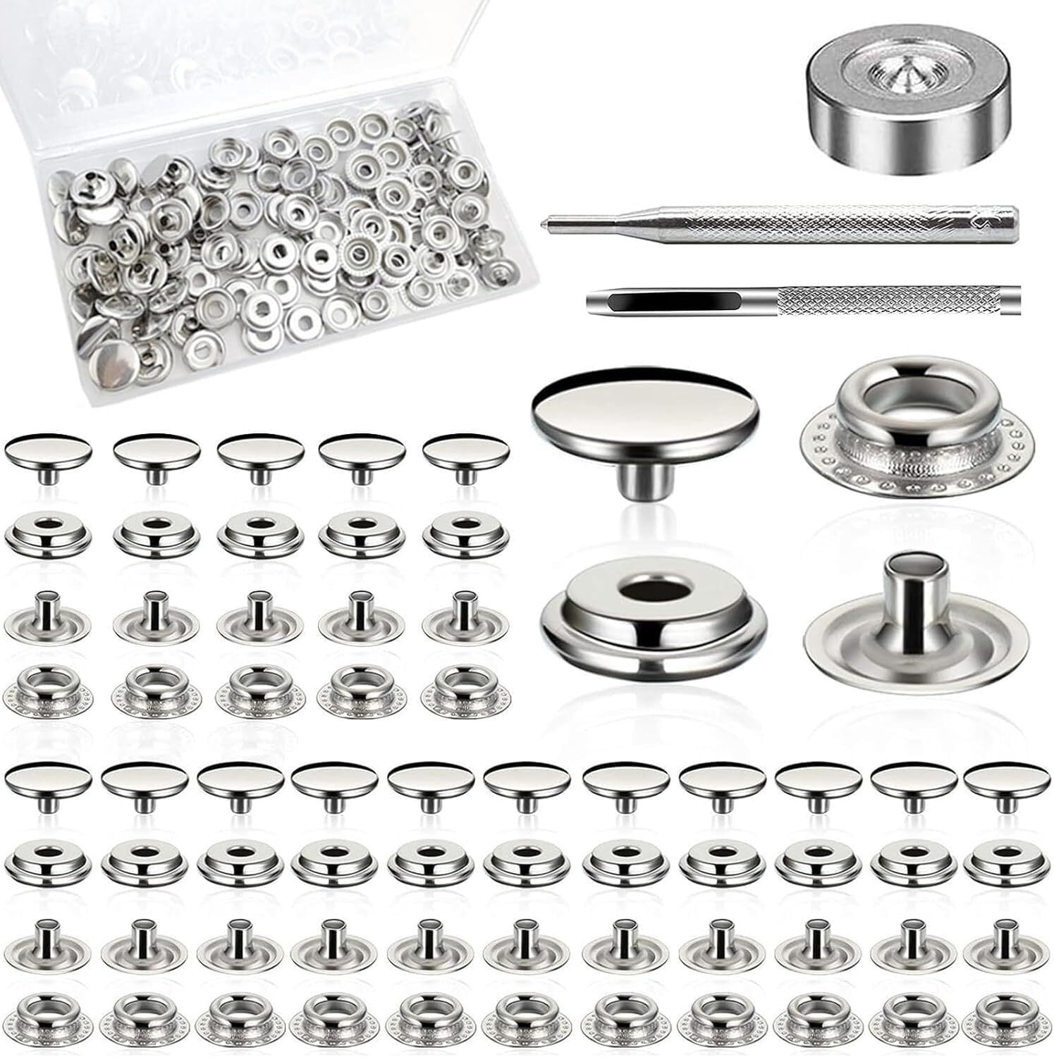 300 Pcs Stainless Steel Snap Fastener Kits, 15mm Snap Button Press Stud ...