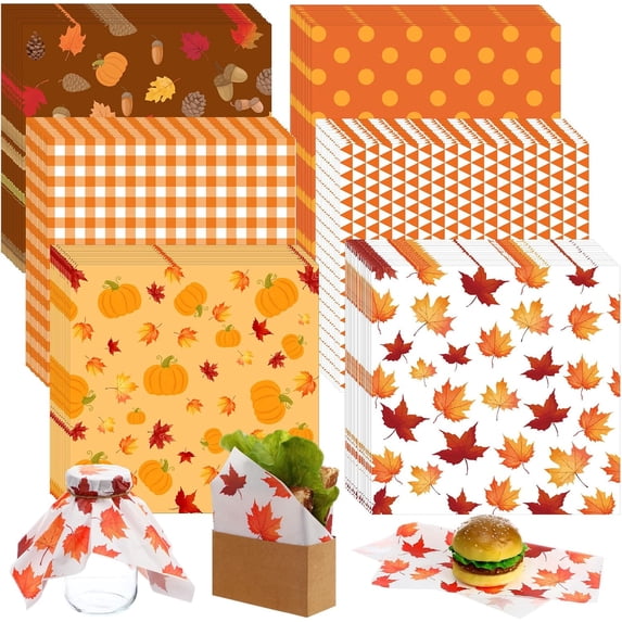 300 Pcs Thanksgiving Wax Paper Sheets for Food Autumn Deli Paper 12x12 ...