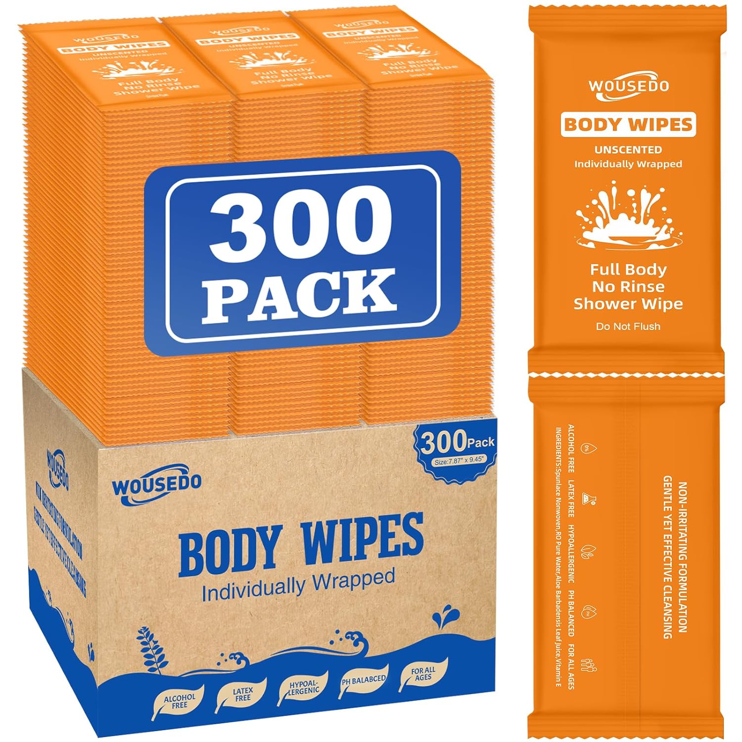300 Pcs Ultra Thick Soft Large Body Wipes Individually Wrapped(7.87" x ...