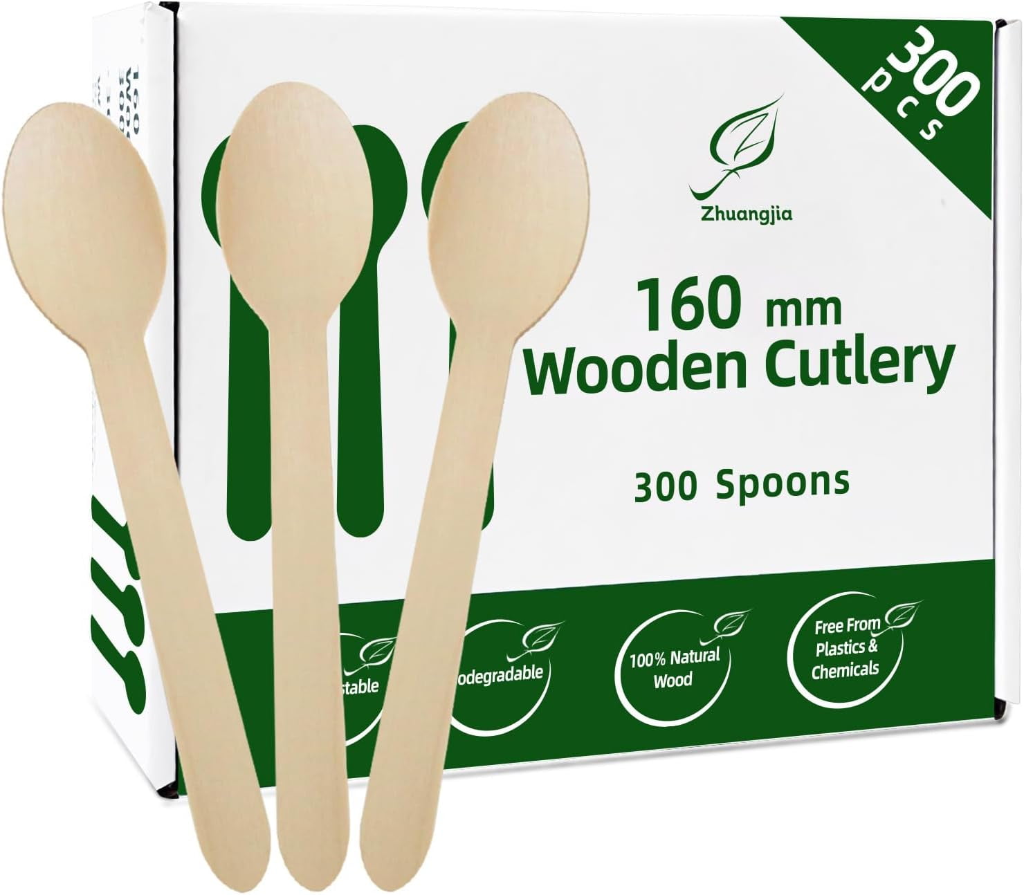 300 - Piece 160 mm Wooden Spoons Set: 100% Natural, Biodegradable and ...