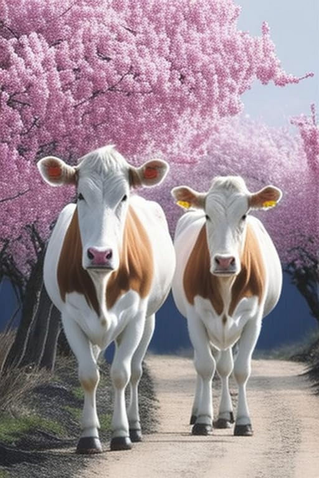 300 Piece Adult Jigsaw Puzzle -Cow Peach Blossom Pattern Wooden Rounded ...