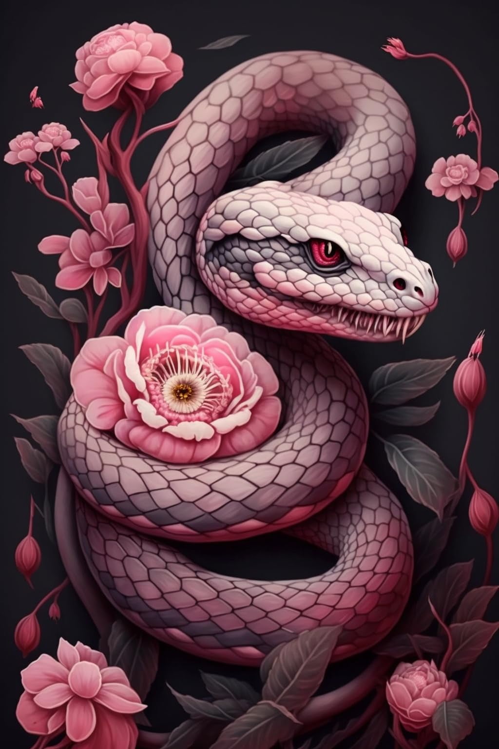 300 Piece Adult Jigsaw Puzzle - Painted Pink Flowers and Pink Snakes ...