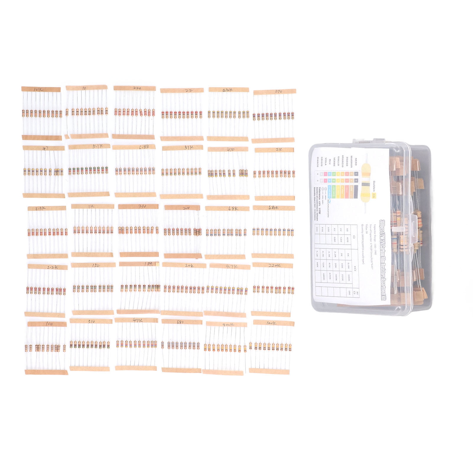 300-Piece Carbon Film Resistor Assortment, 1/2W, 5% Tolerance, 10R to ...
