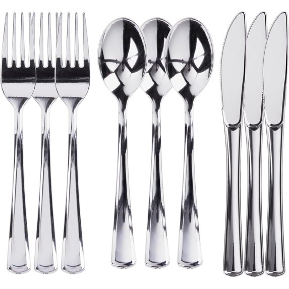 300 Piece Heavy Duty Plastic Silverware Set - 100 of Each Silver ...