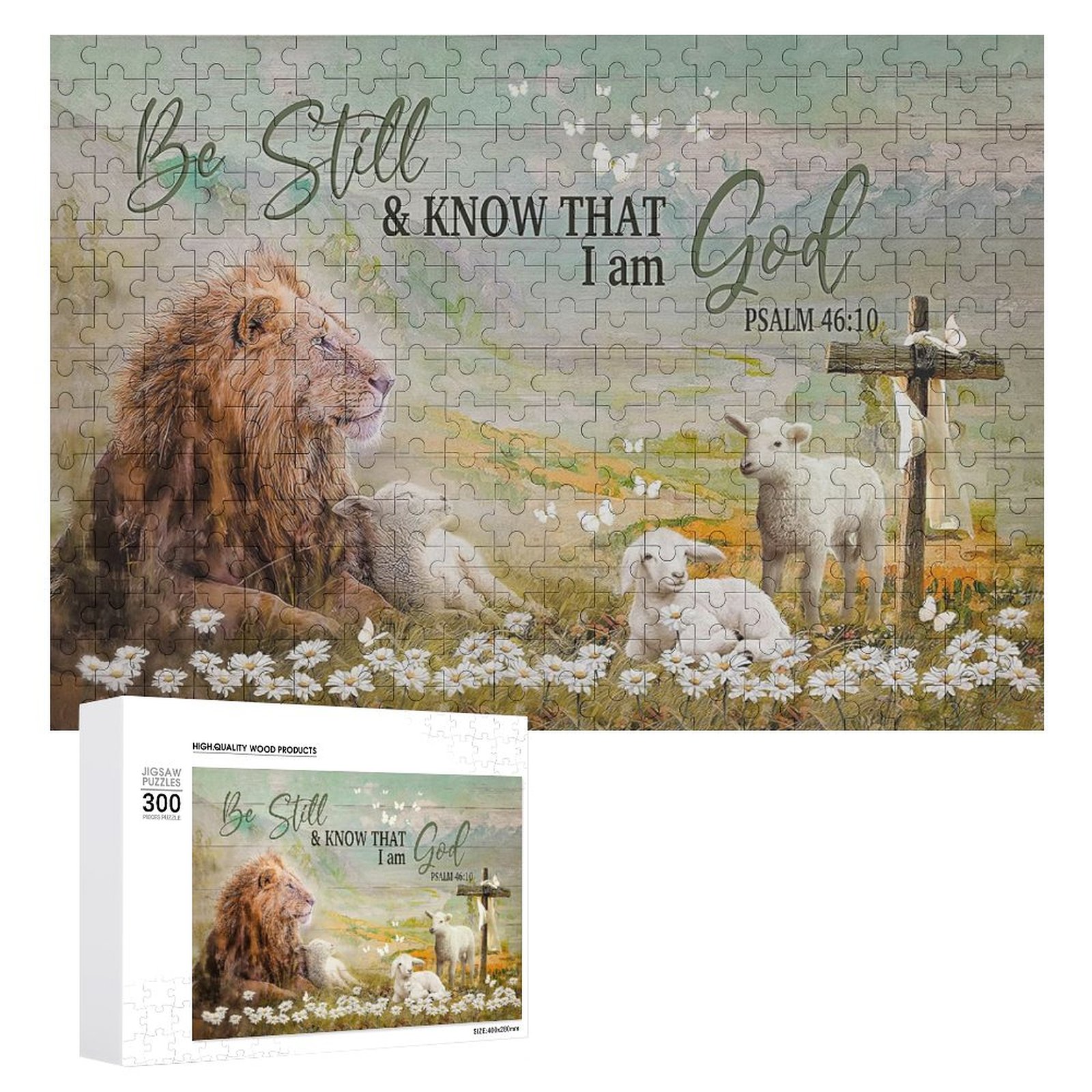 300 Piece Jigsaw Puzzle for Adults and Families - Lion Lamb Cross Daisy ...