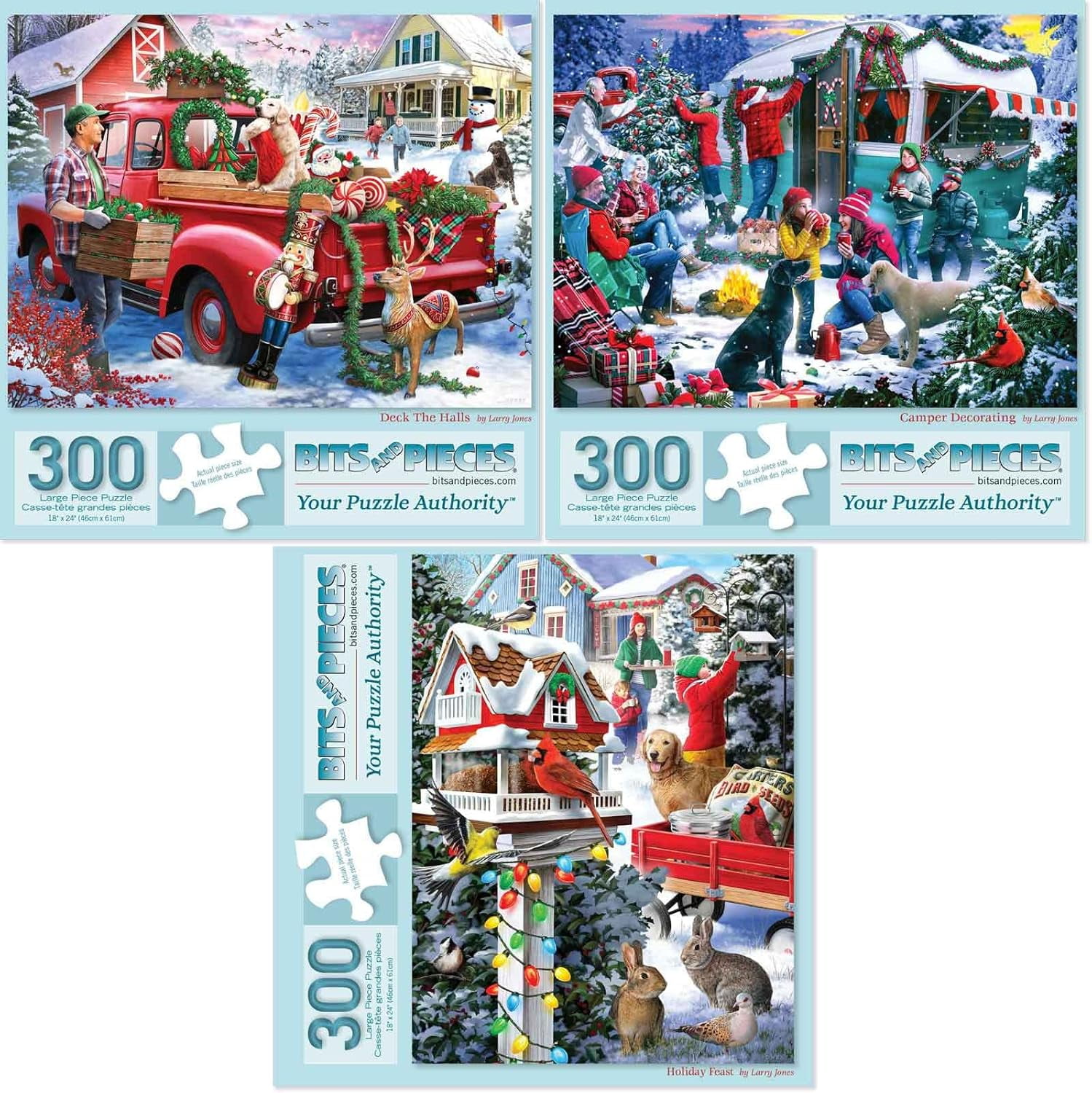 300 Piece Puzzle Set – 3 Winter Holiday Jigsaws by Larry Jones – 18"x24 ...