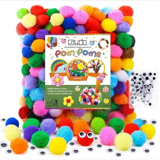 300pc 1 Inch Assorted Pompoms & 100pc Wiggle Eyes Kit: Multicolor DIY ...