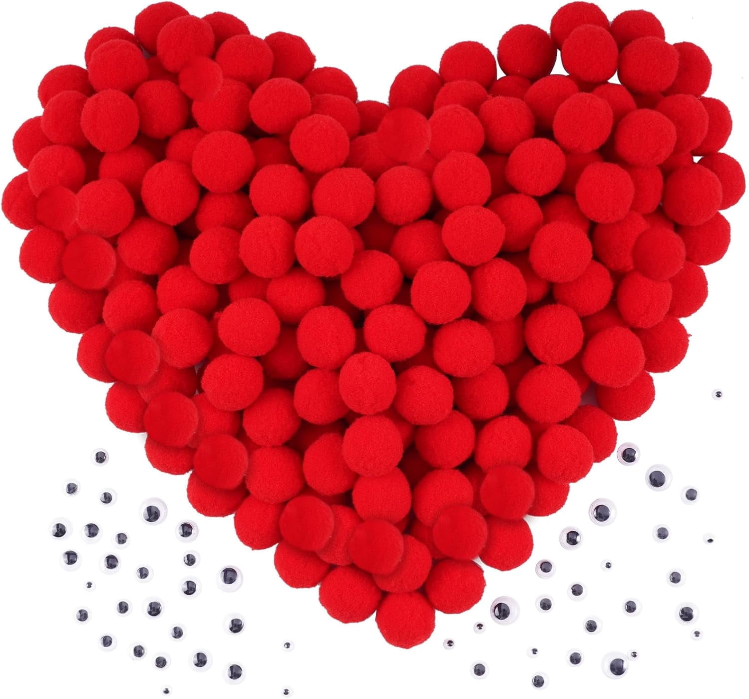 300 Pieces 1 Inch Red Pom poms with 100 Pieces Wiggle Eyes, Arts and ...