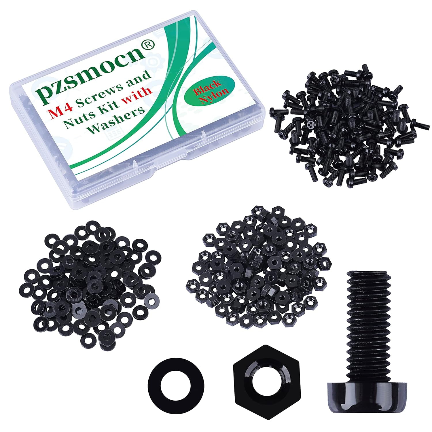 300 Pieces/100 Sets M4*10 mm Plastic Black Nylon Cross Round Head Screw Hexagonal Nut ...
