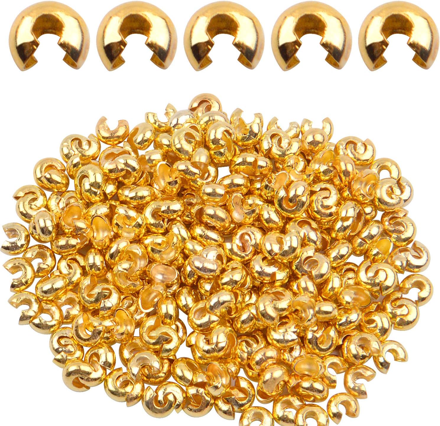 300 Pieces Crimp Beads Covers Half Round Open Tube Beads Gold for ...