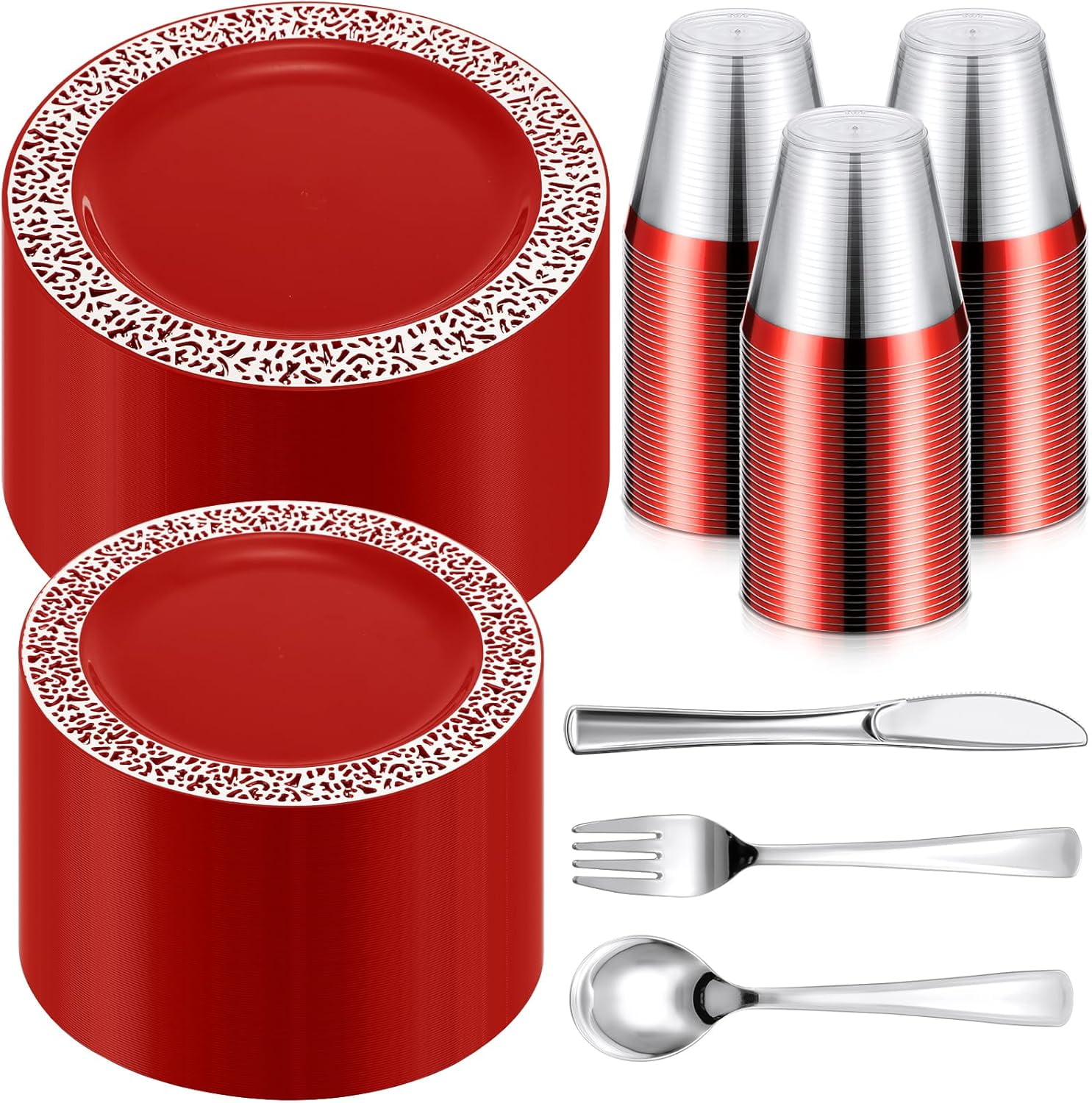 300 Pieces Disposable Plastic Dinnerware Set, 100 Plastic Plates, 150 ...