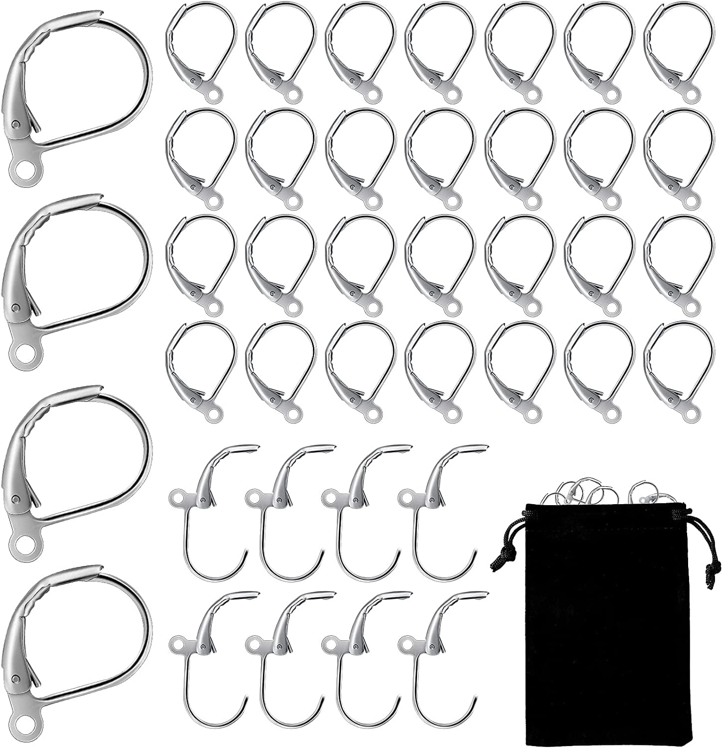 300 Pieces Earring Hooks Leverback Wire Earring Backs Silver Earring ...