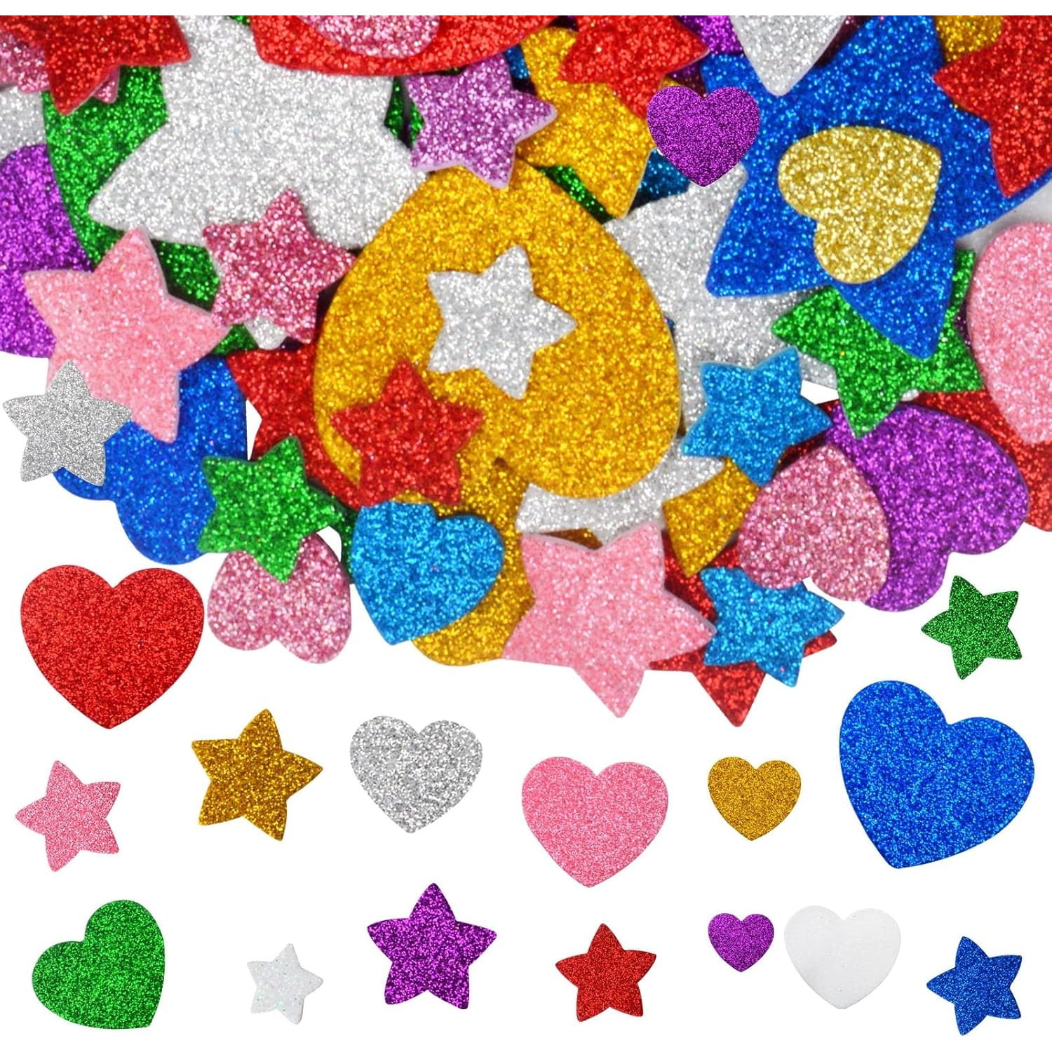 300 Pieces Glitter Heart Foam Stickers Colorful Self Adhesive Foam Mini ...