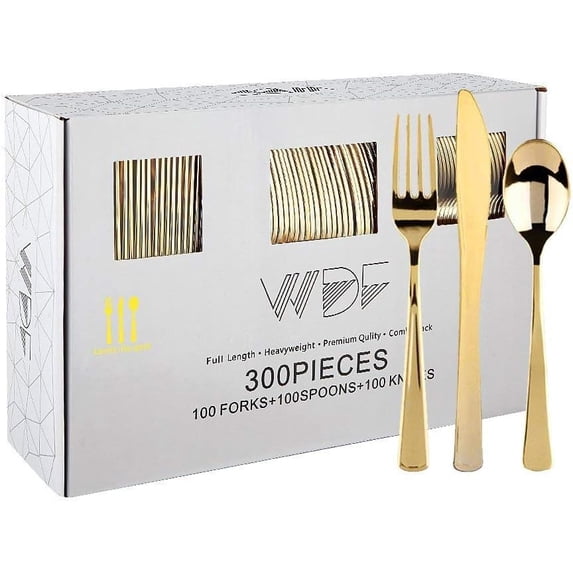 300 Pieces Gold Plastic Silverware - Heavy Duty Disposable Cutlery Set ...