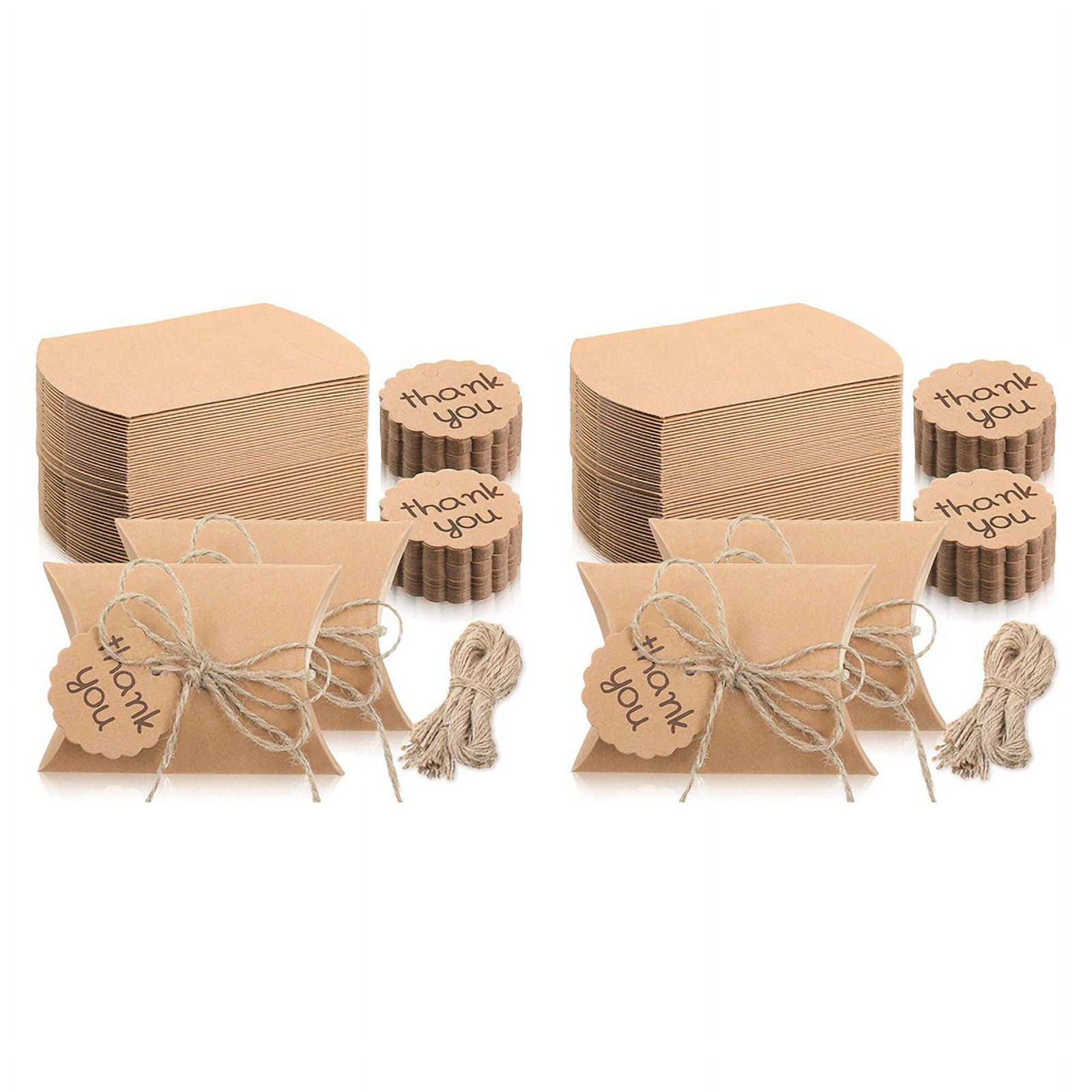 300 Pieces Kraft Paper Pillow Box Kit Box Wedding Favor Box with Tag ...
