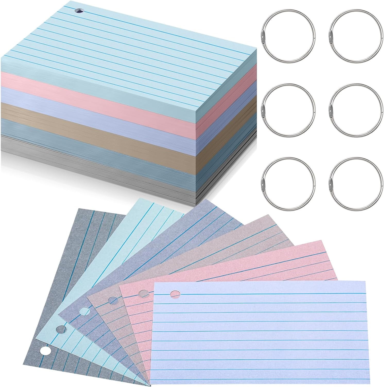 300 Pieces Lined Index Cards 180 GSM Thick Flash Cards with Rings ...