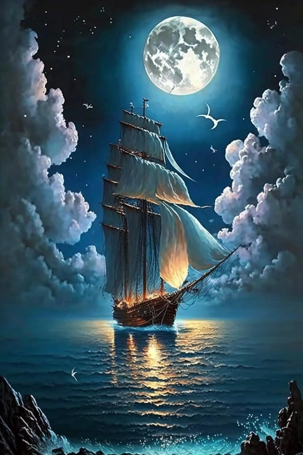 300 Pieces Night Scene Puzzles for Adults,Sailboat Puzzles,Beautiful ...