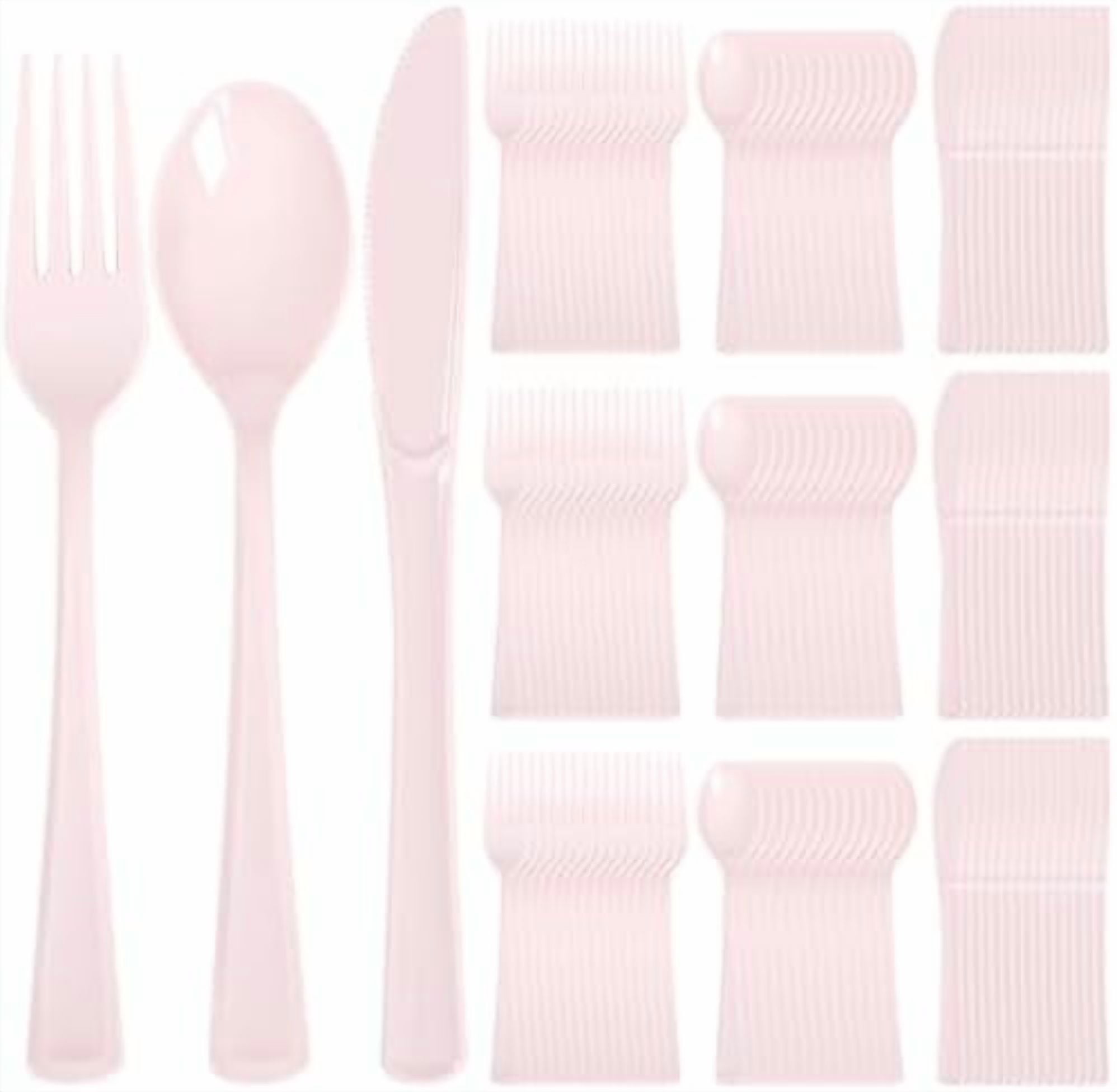 300 Pieces Pink Plastic Silverware Heavy Duty Disposable Silverware ...