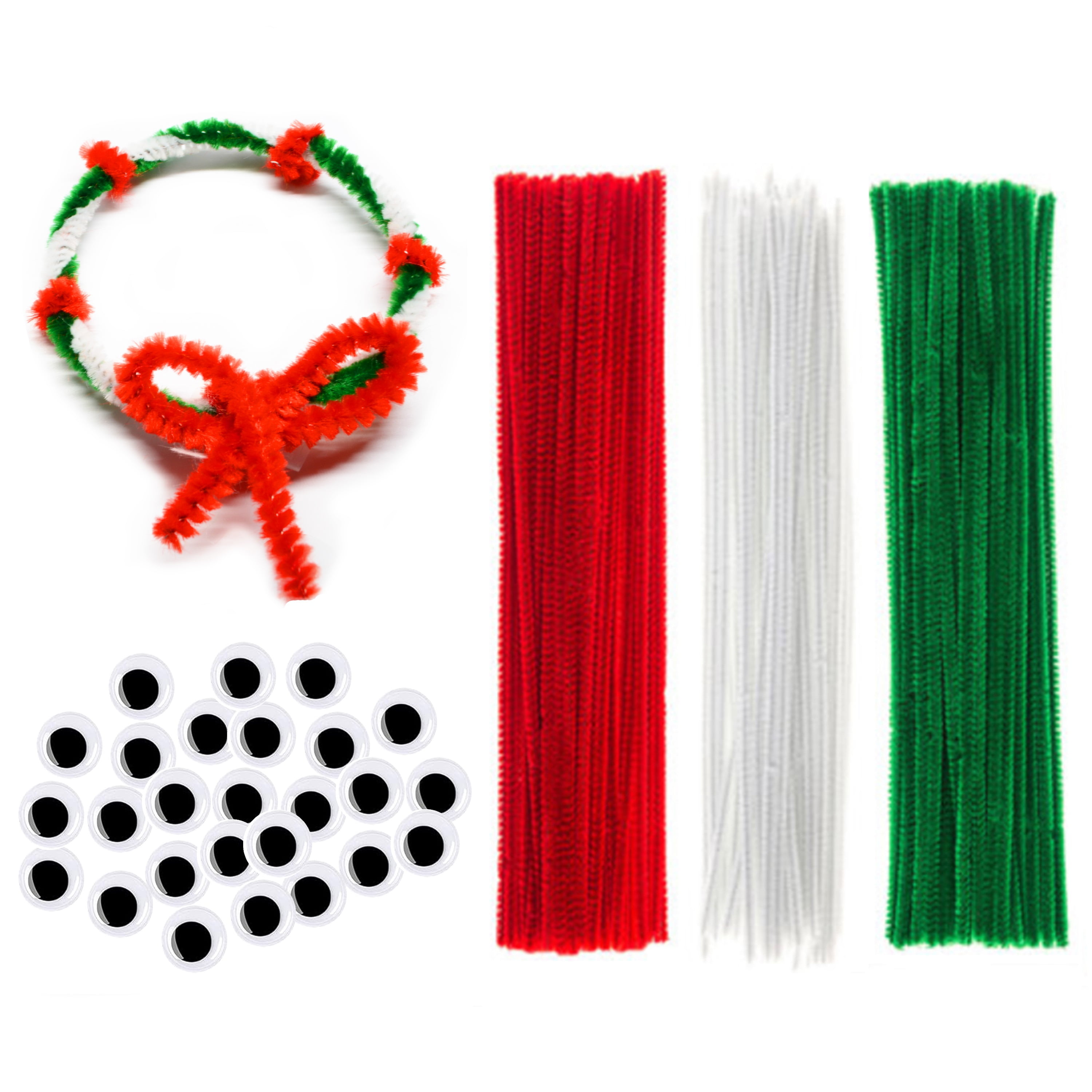 300 Pieces Pipe Cleaners Crafts Chenille Stems Christmas Red White ...