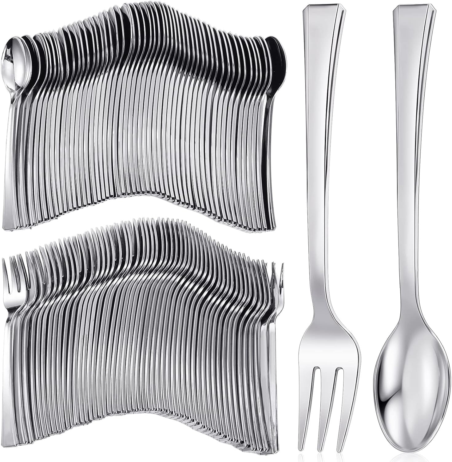300 Pieces Plastic Mini Appetizer Forks and Spoon 4.53 Inch Stainless ...