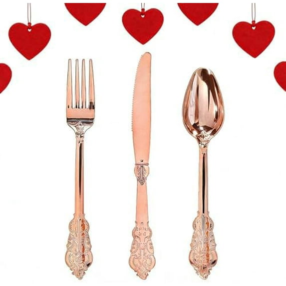 -300 Pieces Rose Gold Plastic Silverware- Disposable Flatware ...
