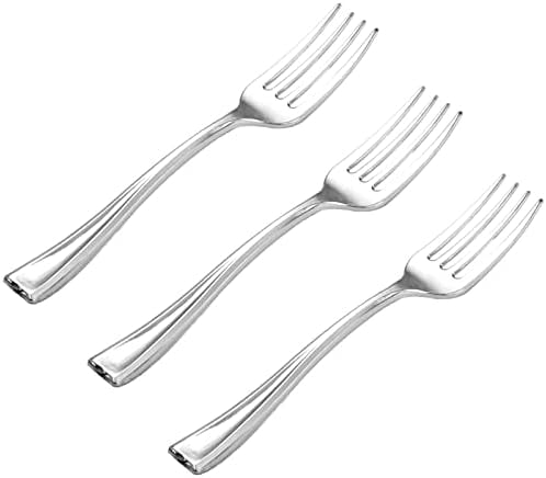 300 Pieces Silver Plastic Mini Forks 4 Inches Silver Plastic Forks ...