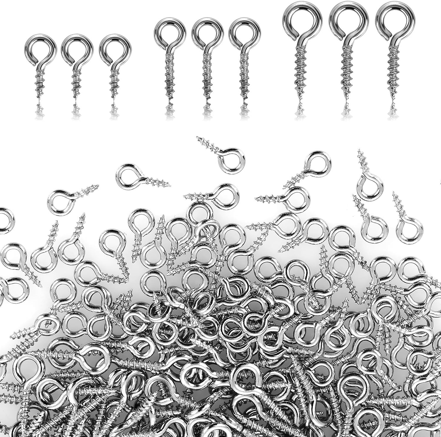 300 Pieces Small Screw Eye Pins 3 Sizes Screw Threaded Eye Pin Hooks ...