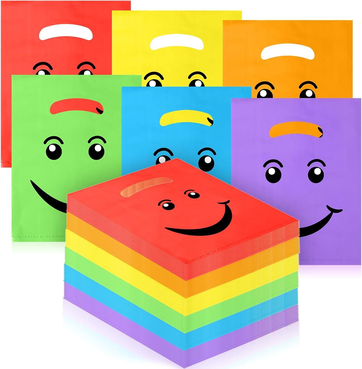 300 Pieces Smile Face Gift Bags 6" x 8" Plastic Party Favors Goodie ...