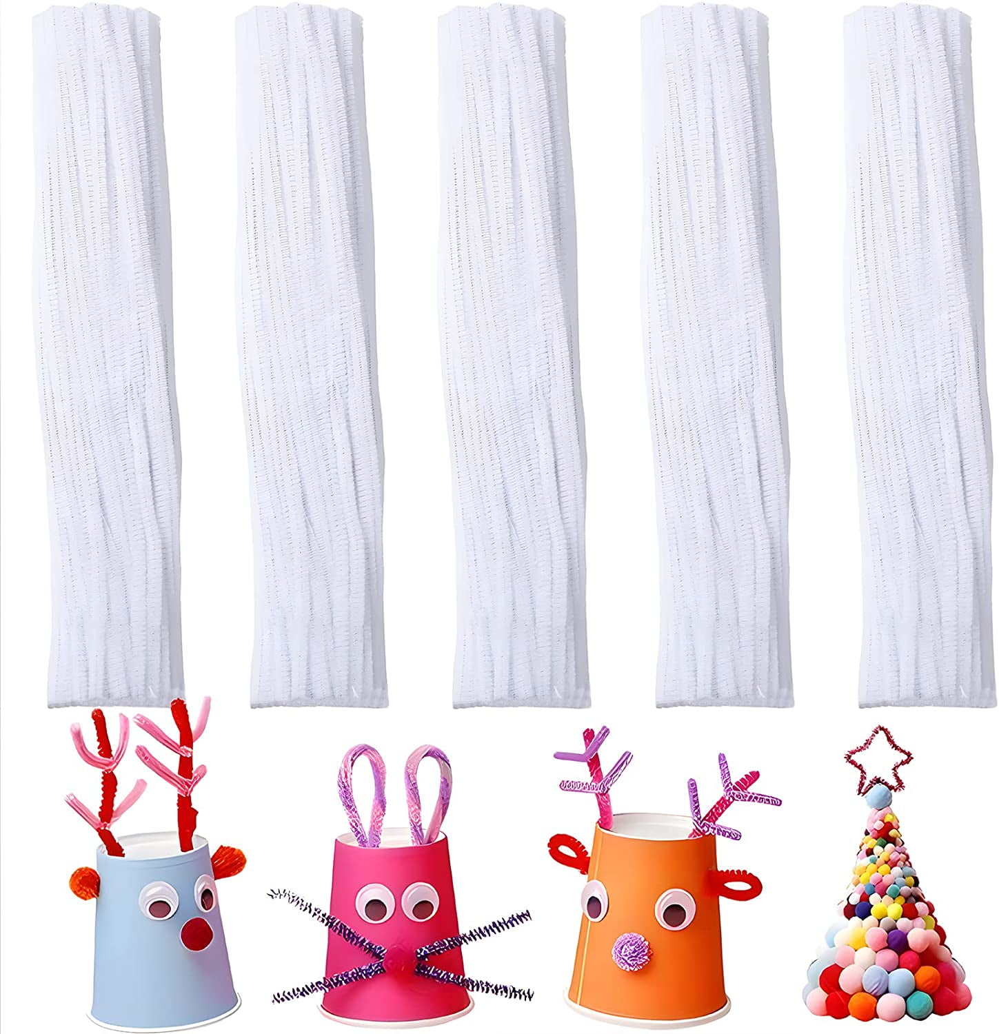300 Pieces White Pipe Cleaners Chenille Stem, Pipe Cleaners Craft for ...