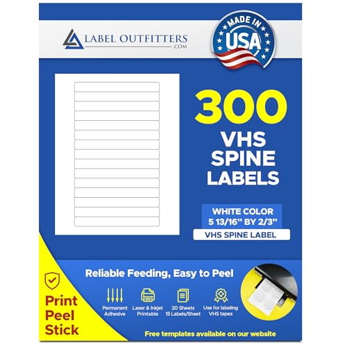 300 Printable White VHS Spine Labels for or Inkjet - 20 Sheets ...