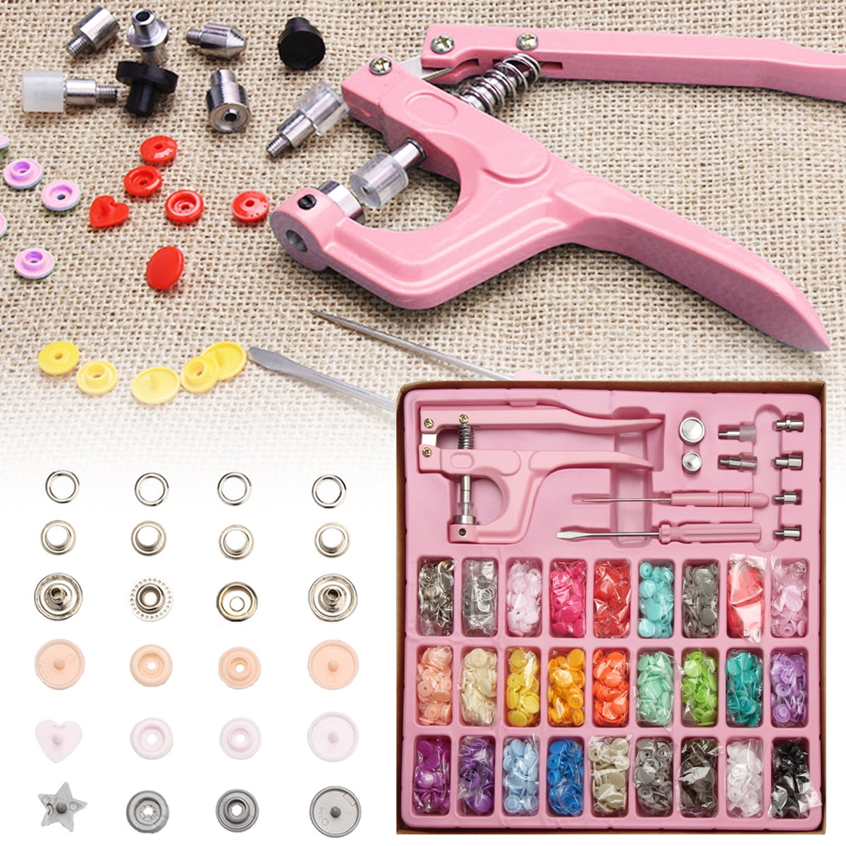 300 Sets DIY Snap Fasteners Kit with Pliers 5 Shapes 25 Colors Resin ...