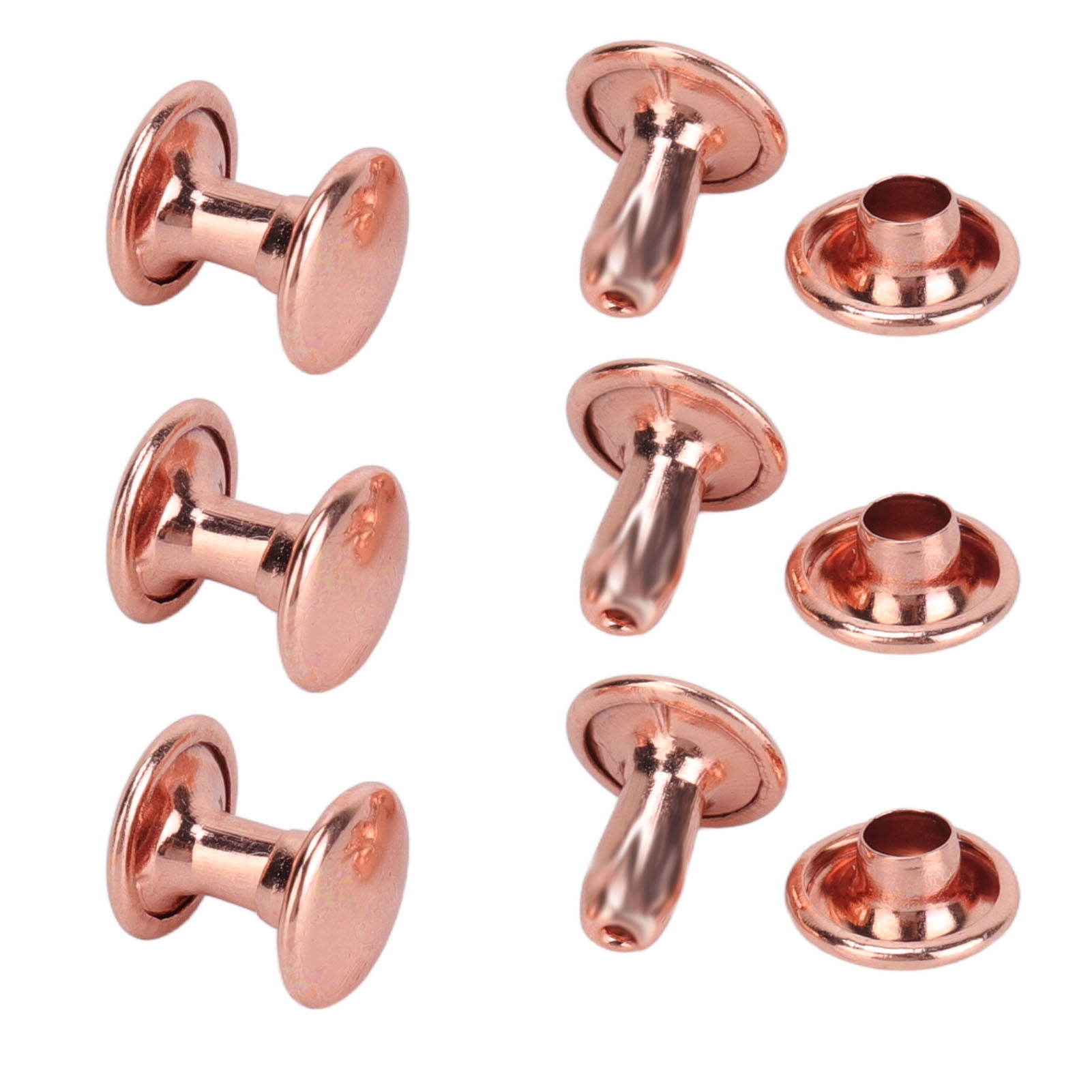 300 Sets Leather Rivets 6x8mm 7x8mm 8x8mm Rose Gold Strong Metal Double ...