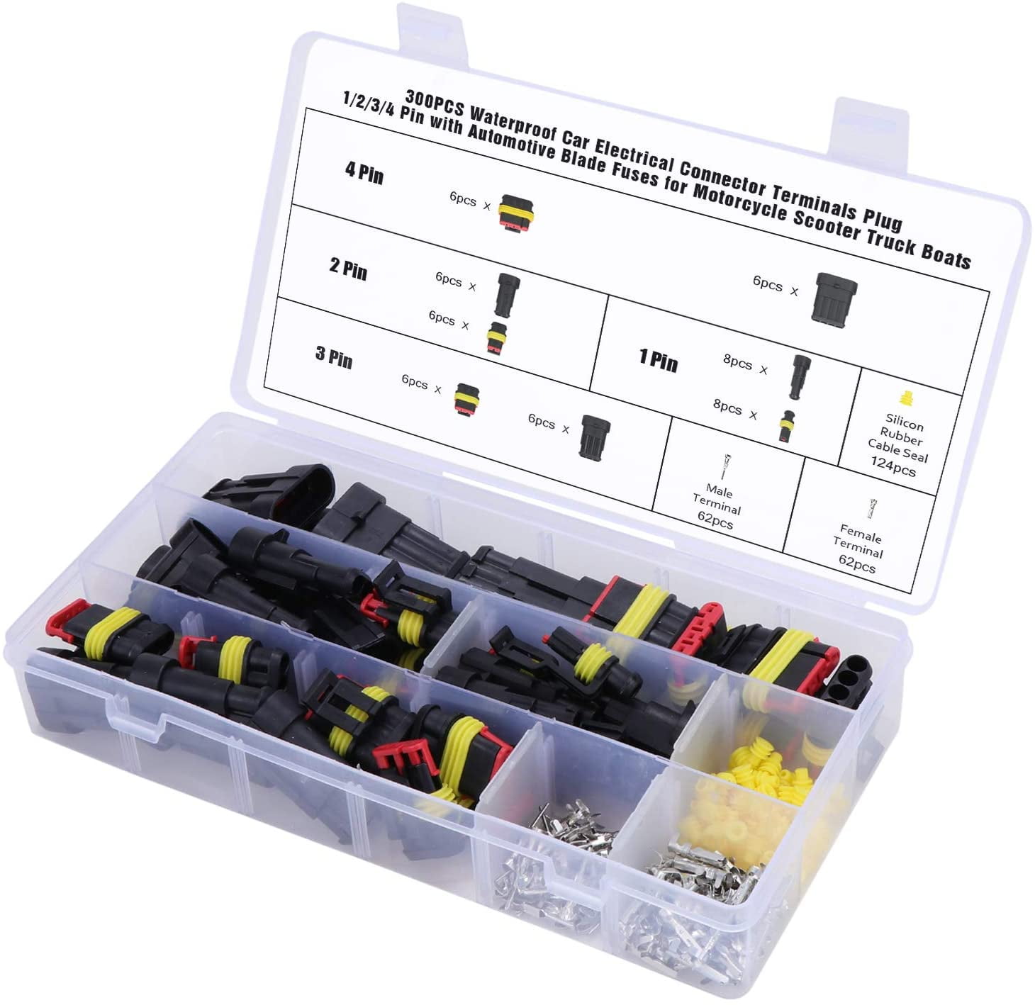 300 Sets Of 1/2/3/4 Pin Male/Female Waterproof Automotive Electrical ...