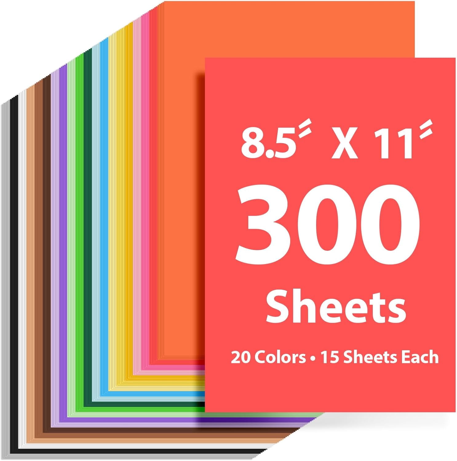 300 Sheets 8.5x11 Inch 20 Assorted Colors Cardstock, 180gsm Craft Paper ...