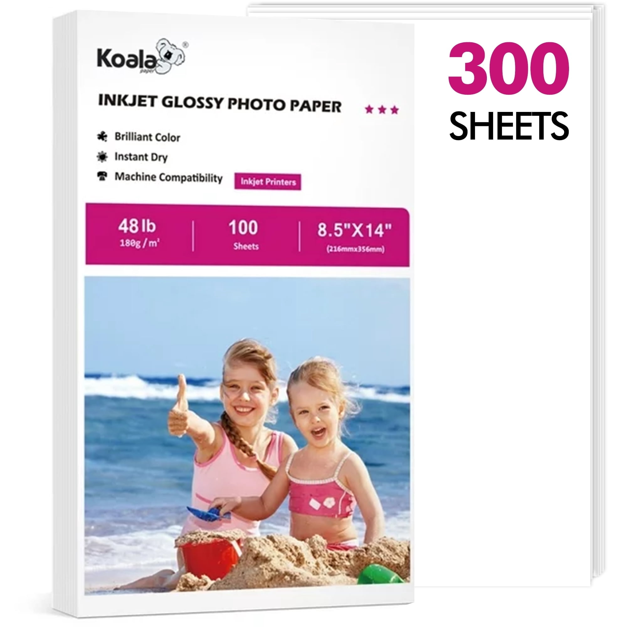 300 Sheets Bulk Koala Premium Glossy Photo Paper 8.5x14 Inkjet Photo ...
