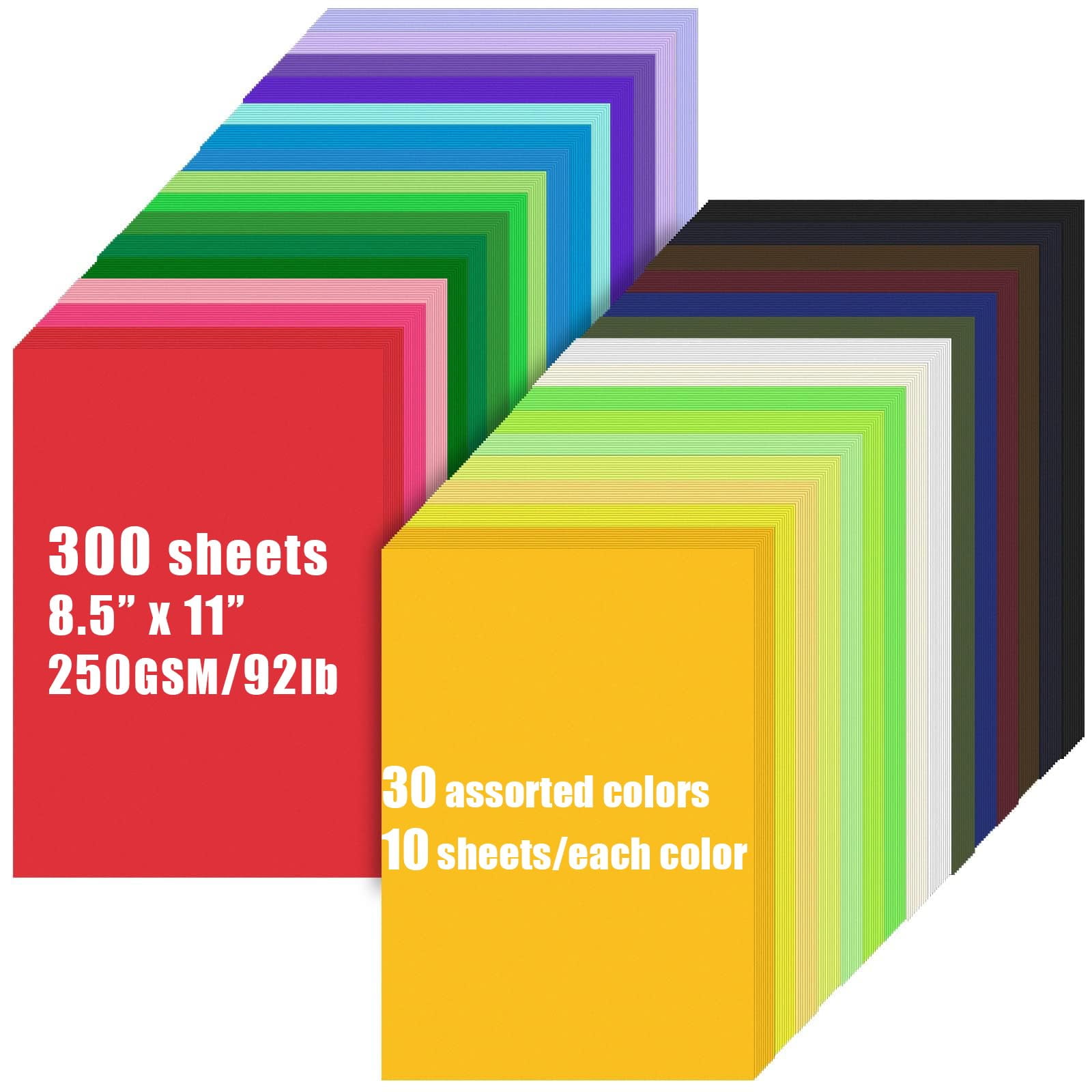 300 Sheets Colored Cardstock Bulk 8.5x11 Inches, 30 Assorted Vibrant ...